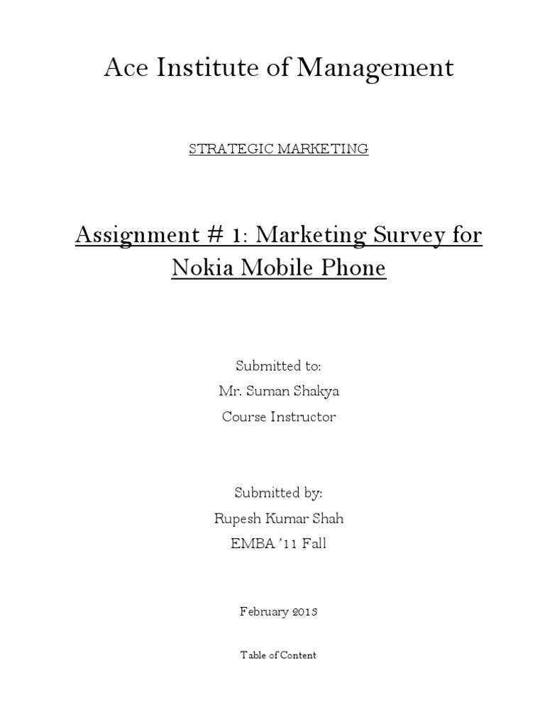 Ace Institute of Management: Assignment # 1: Marketing Survey For Nokia ...