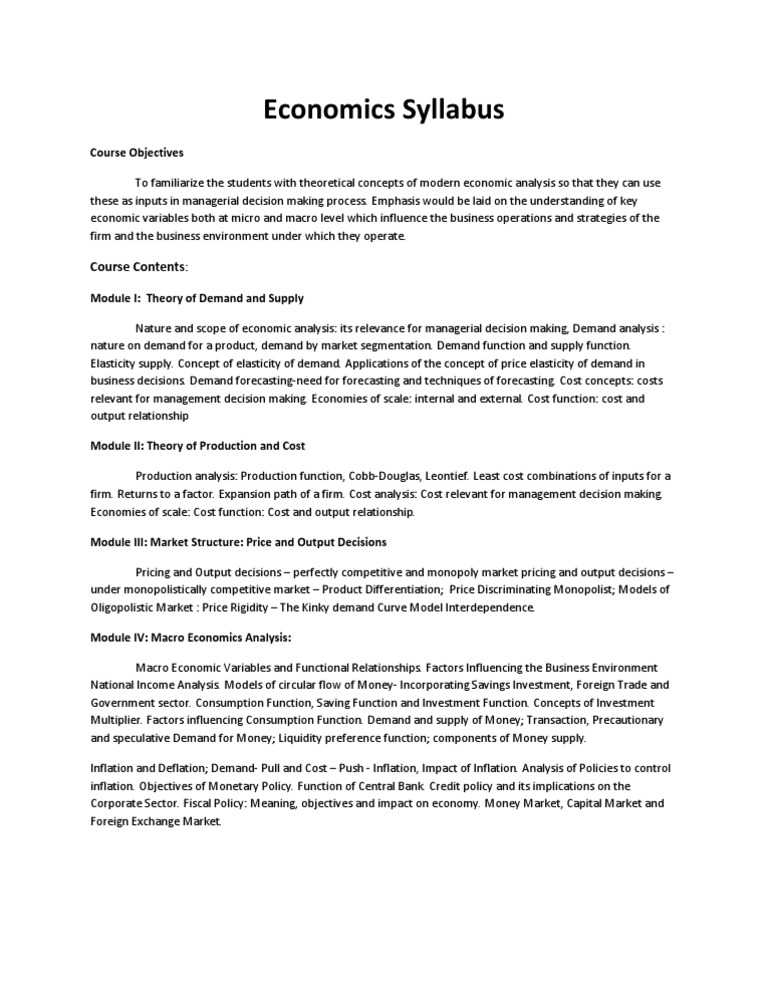 Economics - Syllabus | PDF | Macroeconomics | Economics