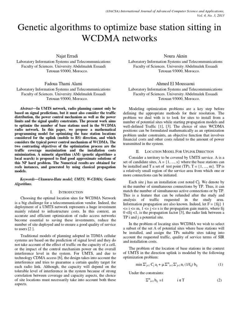 Paper 33-Genetic Algorithms To Optimize Base Station Sitting in WCDMA Networks | Download Free ...