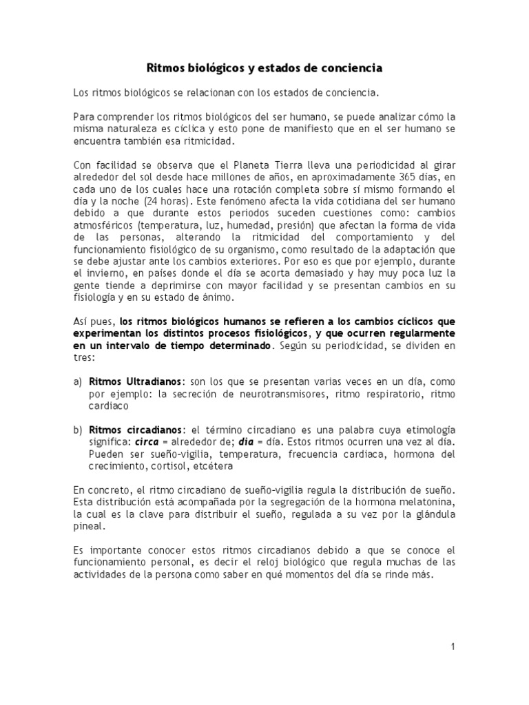 Ritmos Biologicos y Estados de Conciencia | PDF | Ritmo circadiano | Dormir