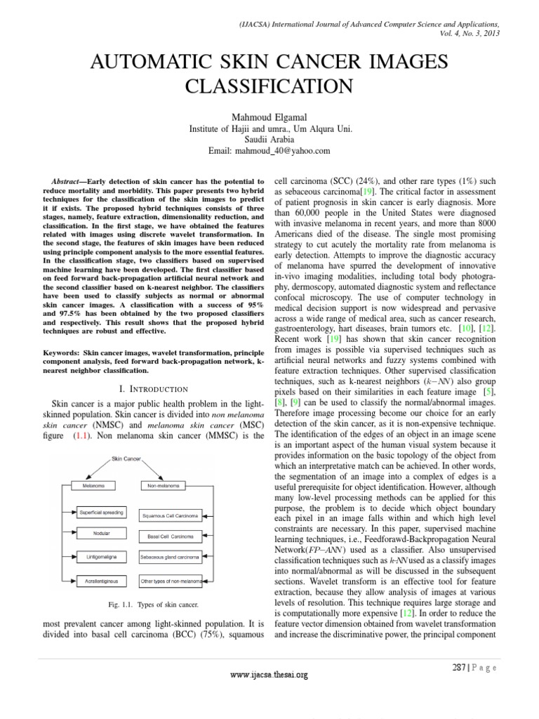 Skin Cancer Image Classification Techniques | PDF | Principal Component ...