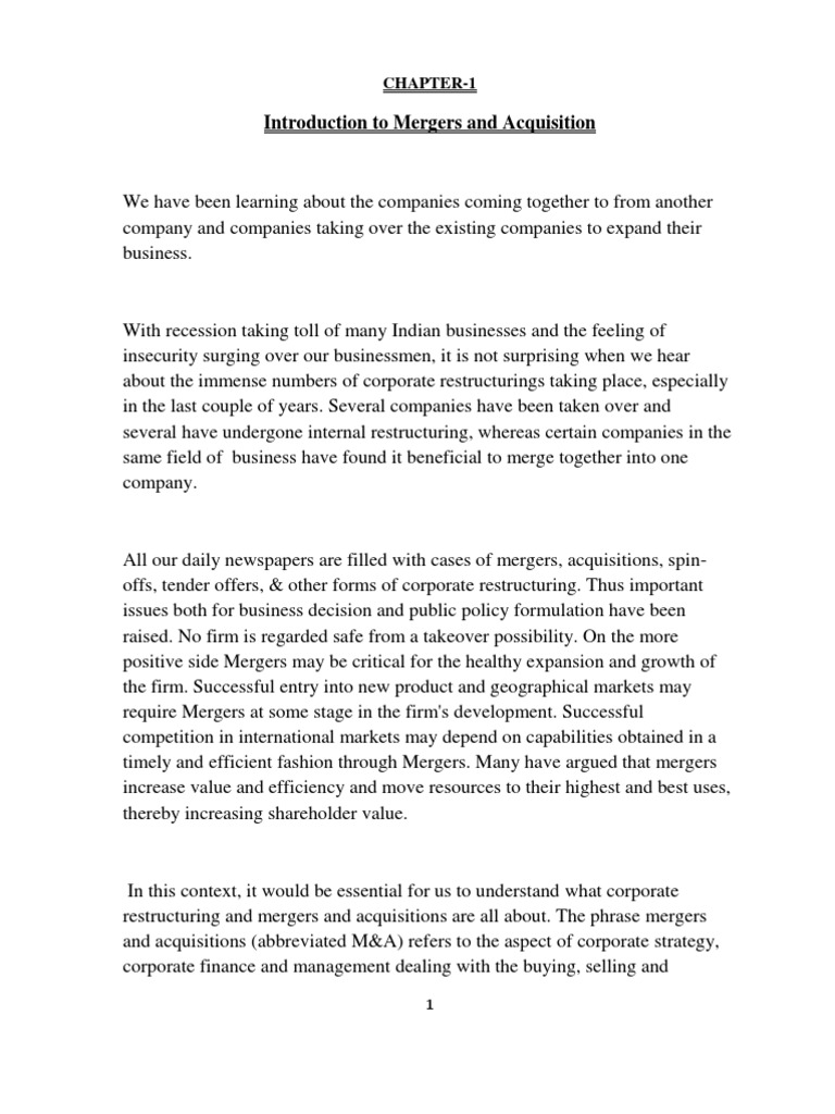 Introduction To Mergers and Acquisition | PDF | Takeover | Mergers And ...