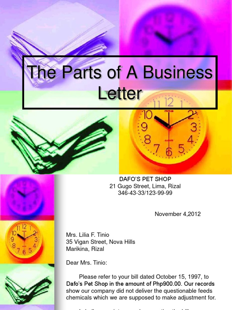 The Parts of A Business Letter | PDF | Semiotics | Writing