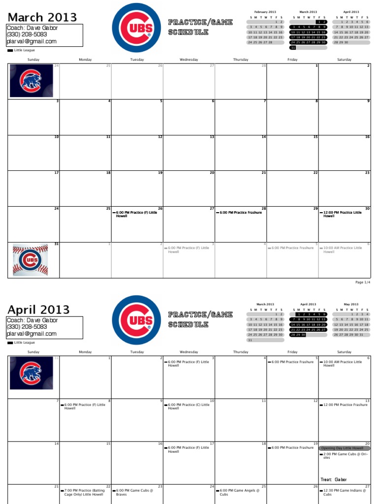 Cubs Little League Schedule 2013 | PDF | Sports