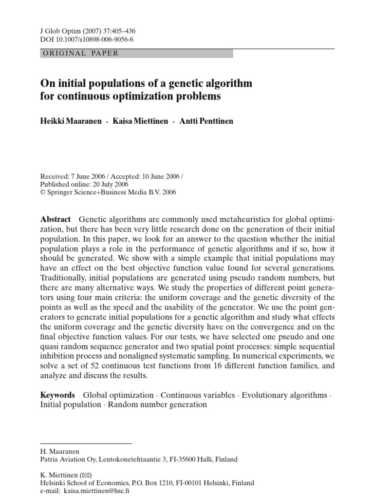 On Initial Populations of A Genetic Algorithm For Continuous ...