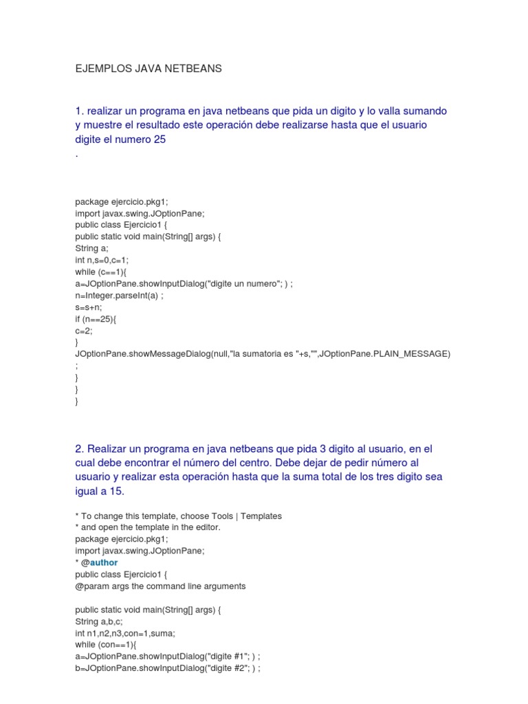 Ejemplos Java Netbeans Pdf Plataforma Java Java Lenguaje De Programación