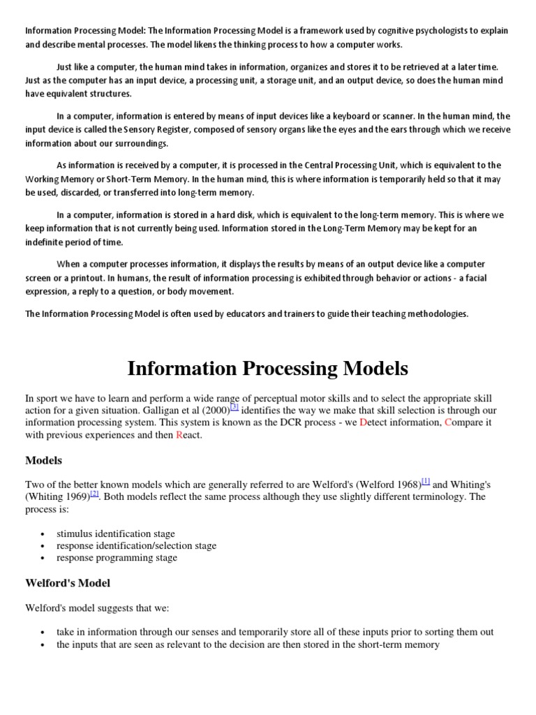 Information Processing Model | PDF | Memory | Emergence