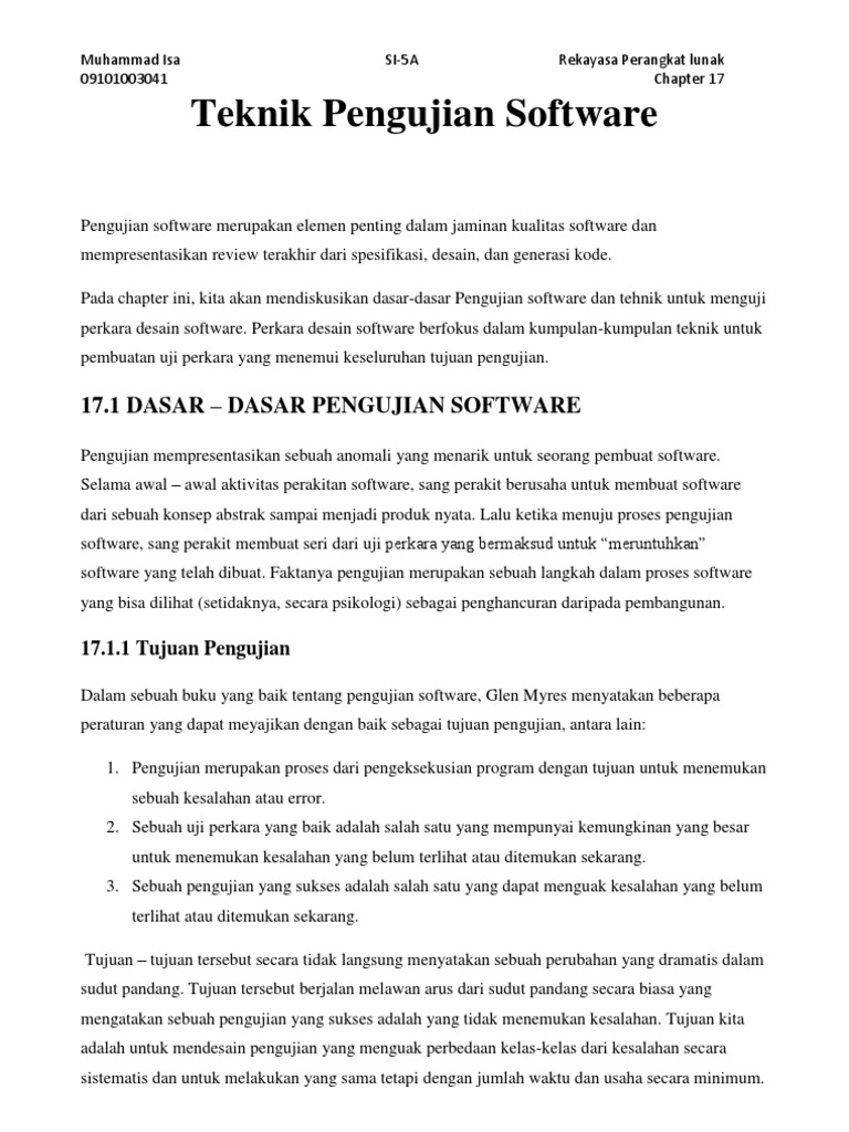 Rekayasa Perangkat Lunak - Teknik Pengujian Software | PDF