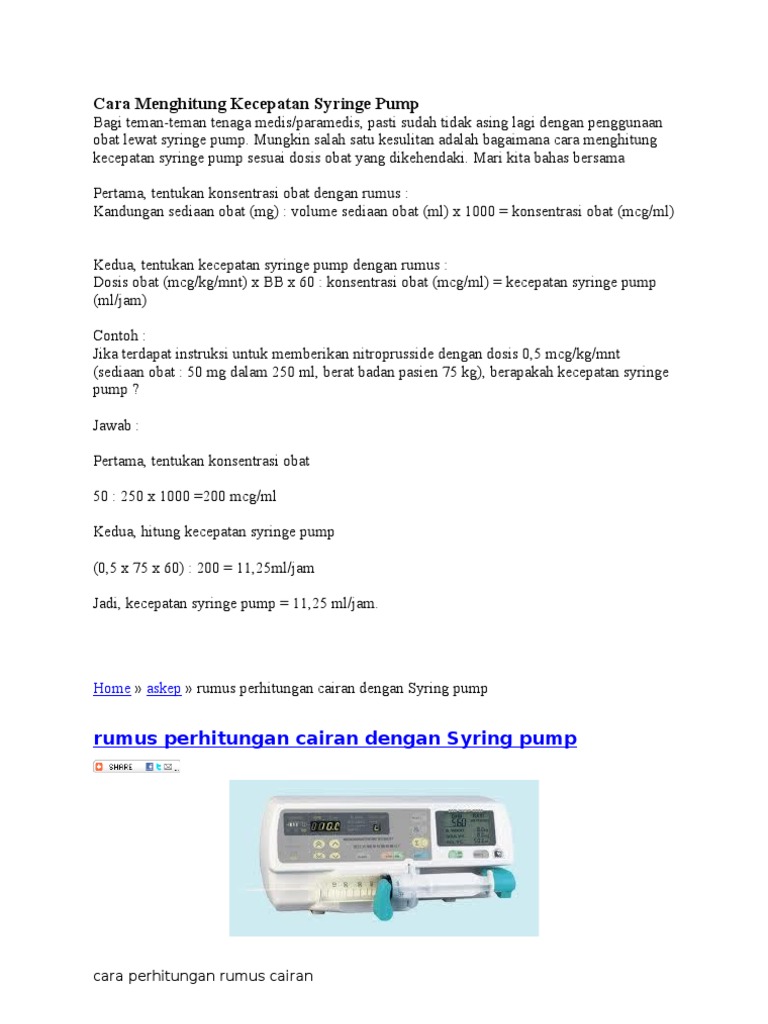 Cara Menghitung Kecepatan Syringe Pump | PDF