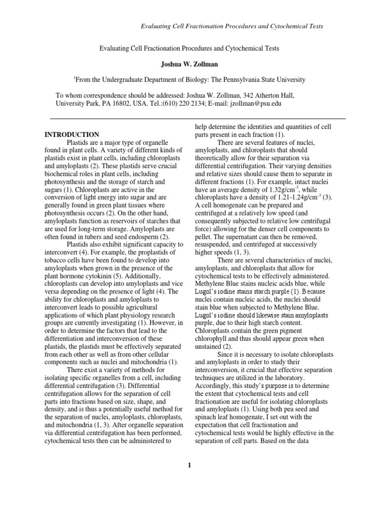 Evaluating Cell Fractionation Procedures and Cytochemical Tests | PDF ...