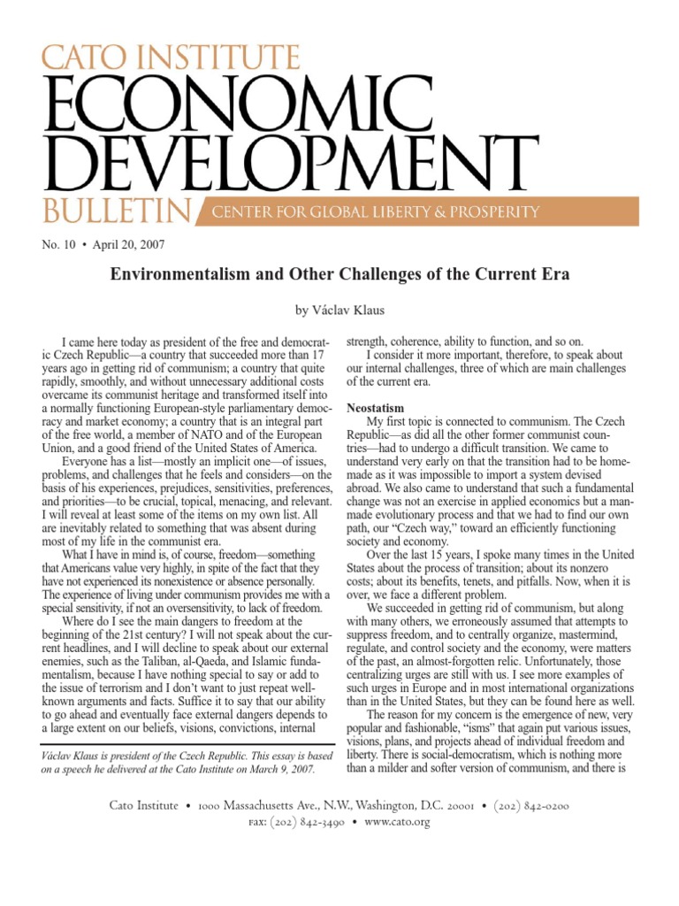 Environmentalism and Other Challenges of The Current Era, Cato Economic ...