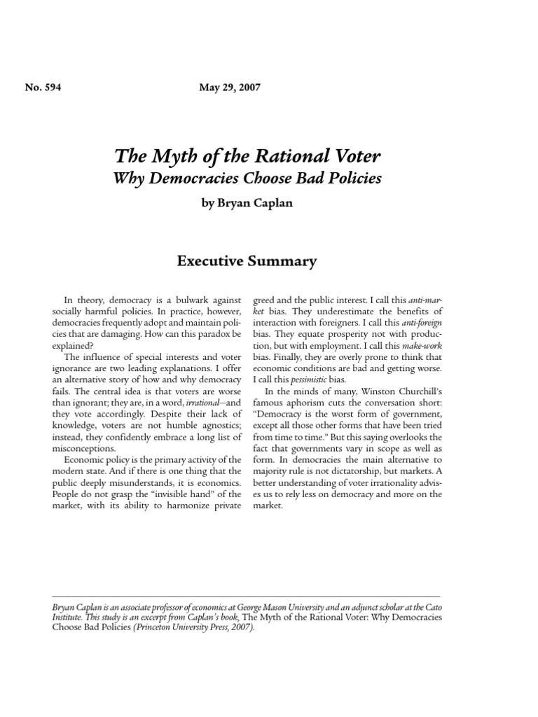 The Myth of The Rational Voter: Why Democracies Choose Bad Policies ...