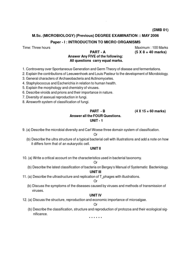 Microbiology Question Paper | PDF | Immune System | Antigen