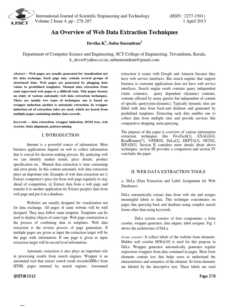 An Overview of Web Data Extraction Techniques: Devika K, Subu Surendran | PDF | Html Element ...