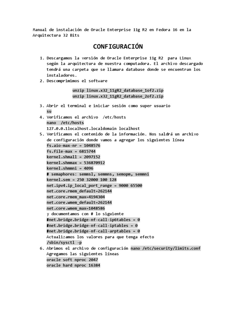 Manual de Instalación de Oracle Enterprise 11g R2 en Fedora 16 en La ...