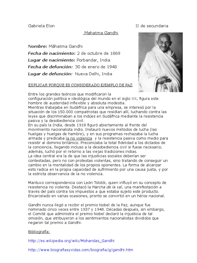 Biografia de Mahatma Gandhi.