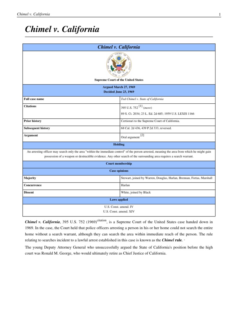 Chimel v. California | PDF | Search And Seizure | Supreme Court Of ...