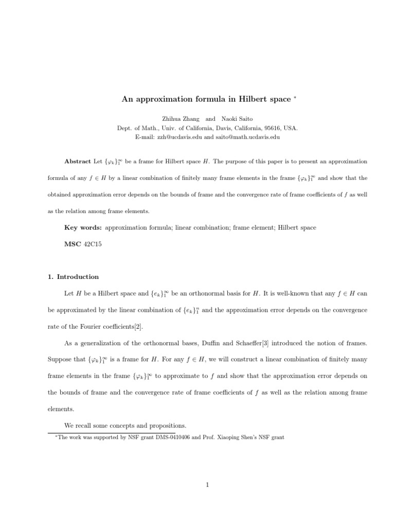 An Approximation Formula in Hilbert Space | PDF | Series (Mathematics) | Hilbert Space