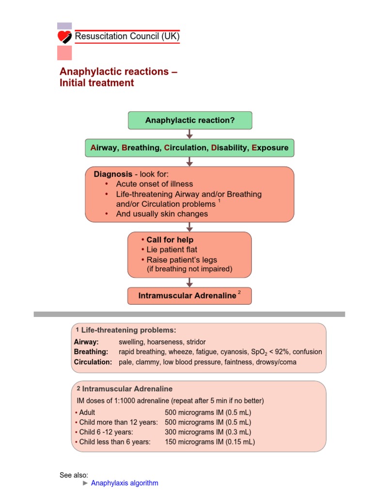 Resuscitation Council Uk Anaphylaxis Algorithm | PDF