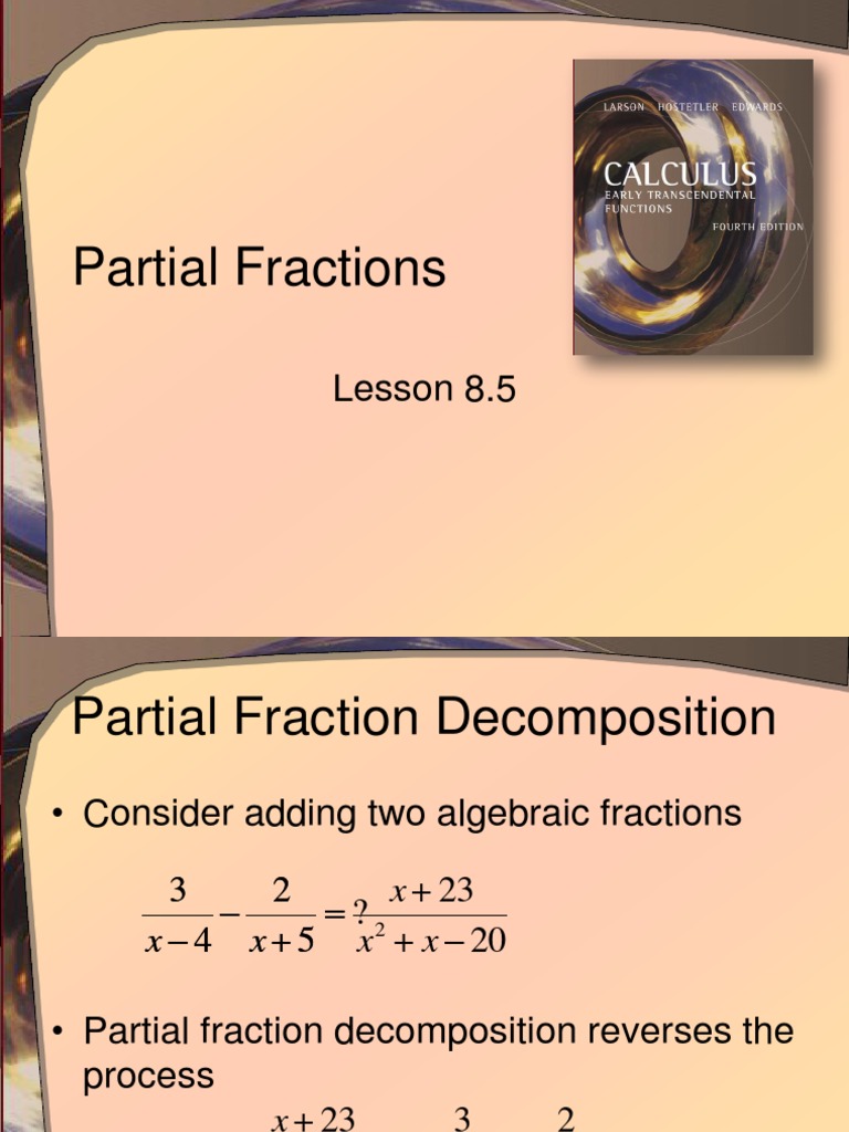 Partial Fractions: Lesson 8.5 | PDF | Fraction (Mathematics) | Computational Science
