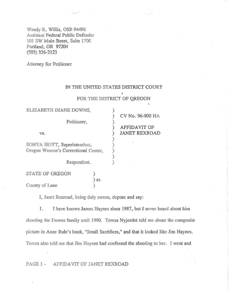 Affidavit of Janet Rexroad on Diane Downs | PDF | Social Science ...