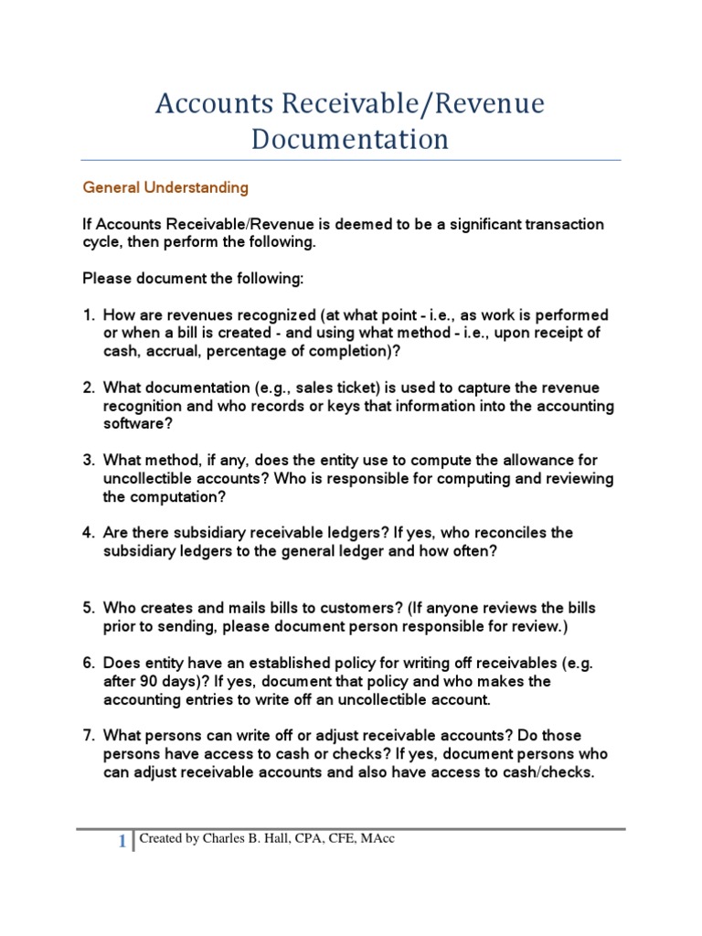 Walk-Through Accounts Receivable/Revenue Form | PDF | Receipt | Revenue