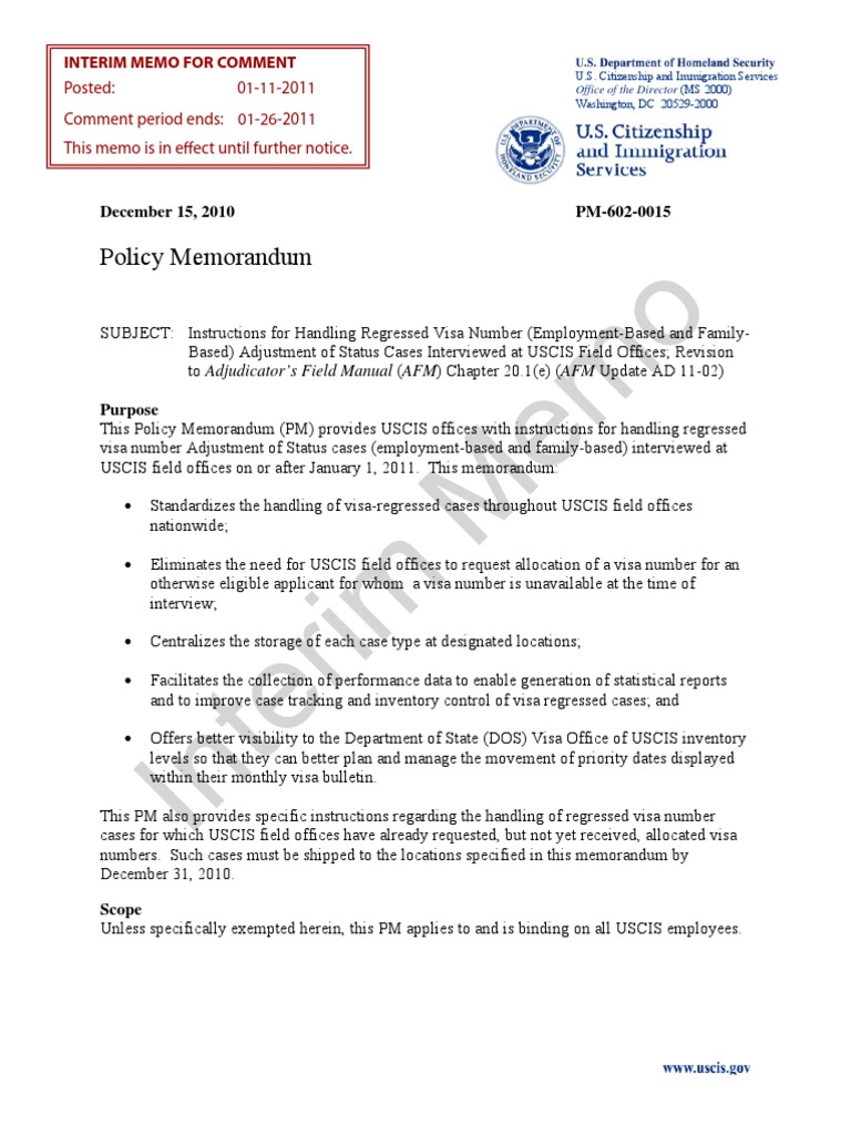 memo | Permanent Residence (United States) | United States Citizenship ...