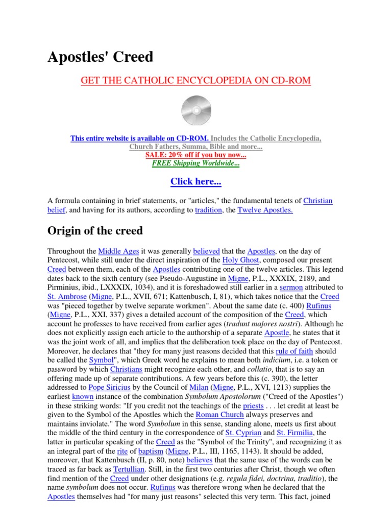 Apostles Creed | PDF | Catholic Church | Baptism