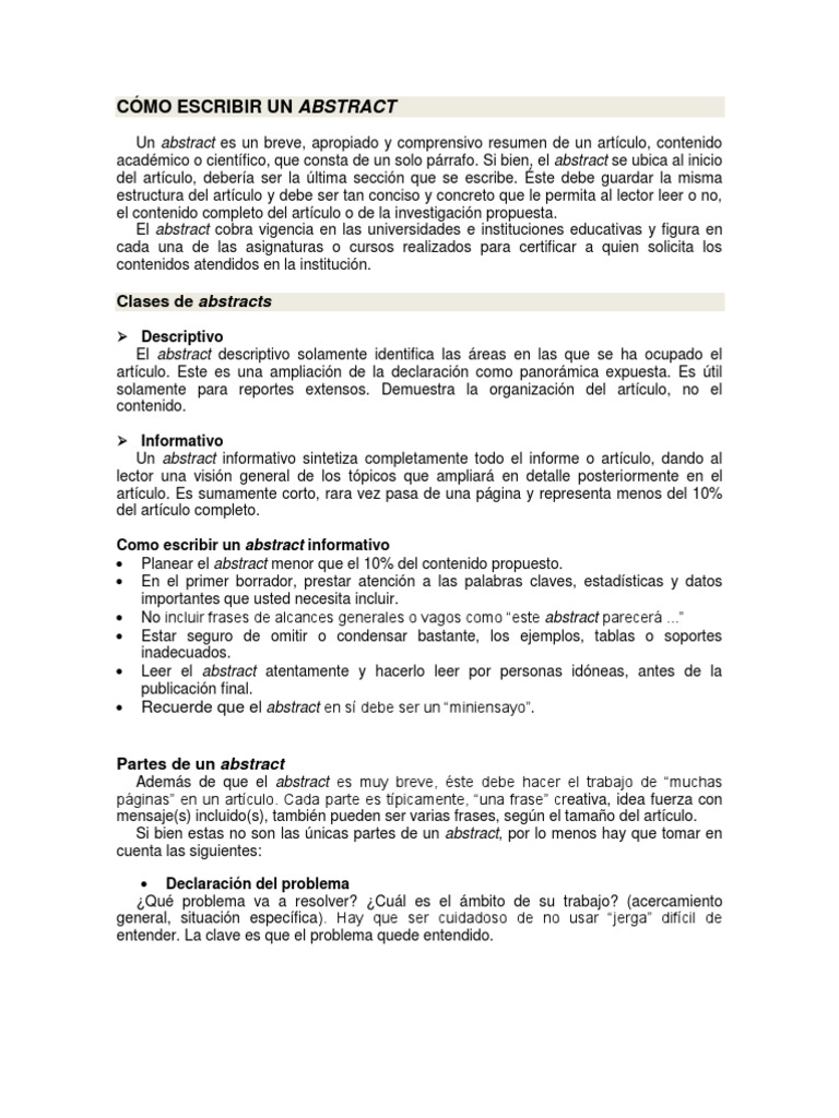 CÓMO ESCRIBIR UN ABSTRACT | Oración (Lingüística) | Science