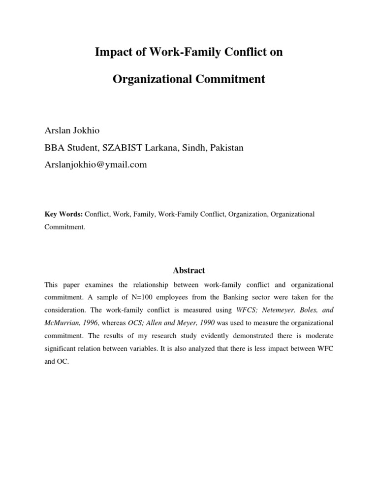 Work-Family Conflict and Commitment | PDF | Work–Life Balance | Job ...