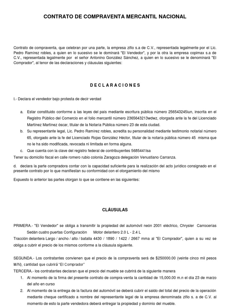 Modelo De Contrato De Compraventa Mercantil En Word Porn Sex Picture