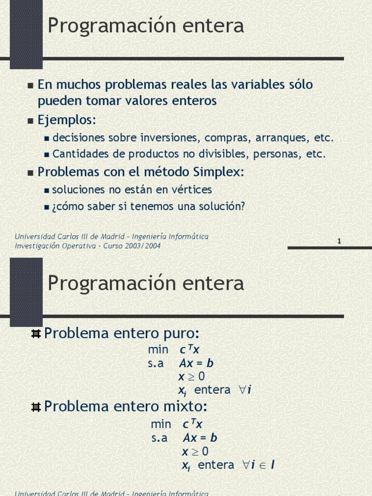 Prog Entera | PDF | Programación lineal | La investigación de operaciones