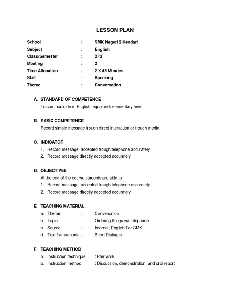 Lesson Plan | PDF | Conversation | Lesson Plan