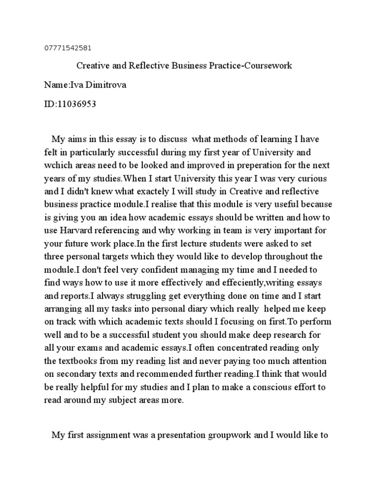 Creative and Reflective Business Ptactice | PDF | Reflective Practice | Essays