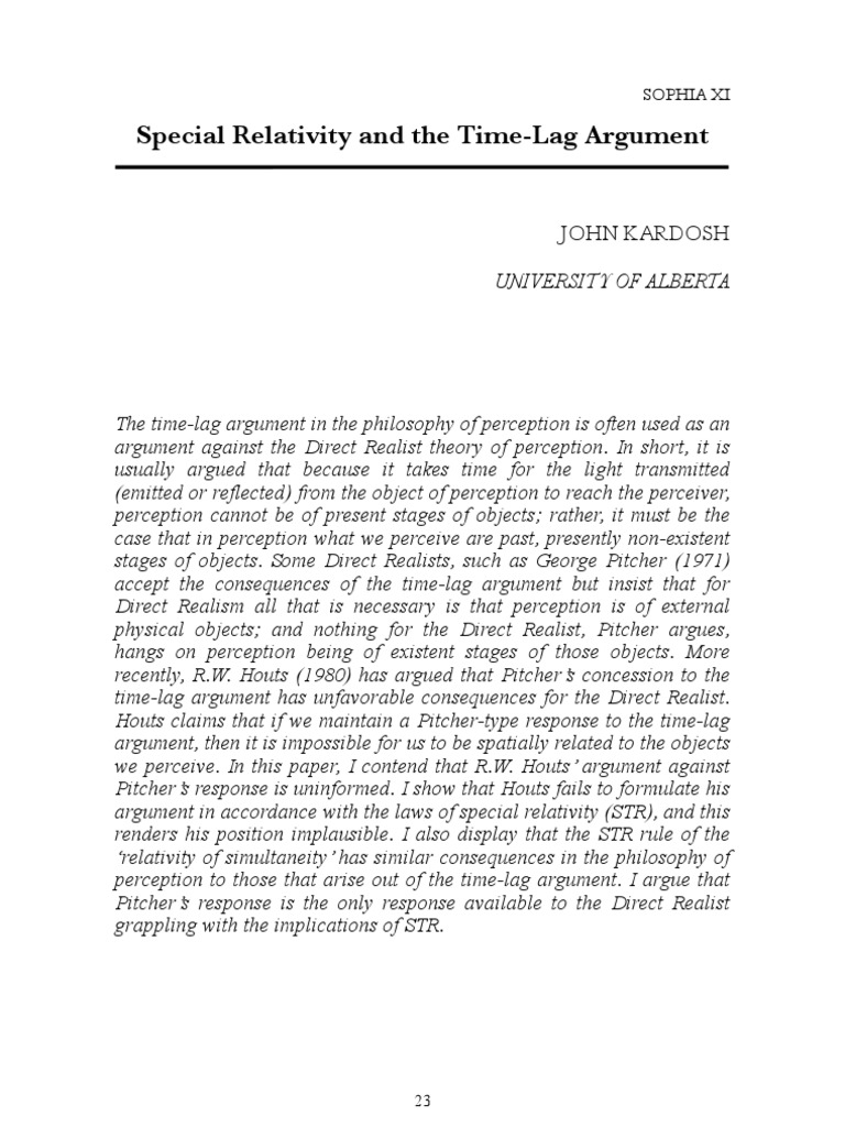 Kardosh Special Relativity and The Time Lag Argument | PDF ...