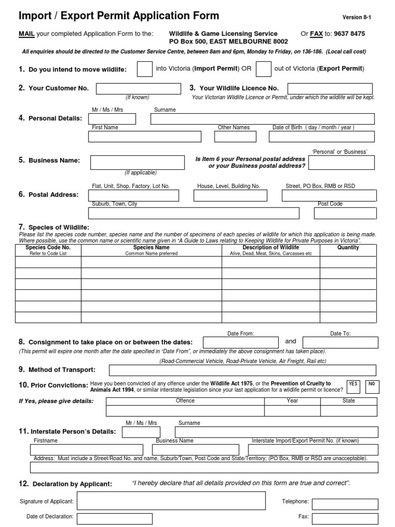 Import / Export Permit Application Form: or FAX To: 9637 8475 | PDF ...