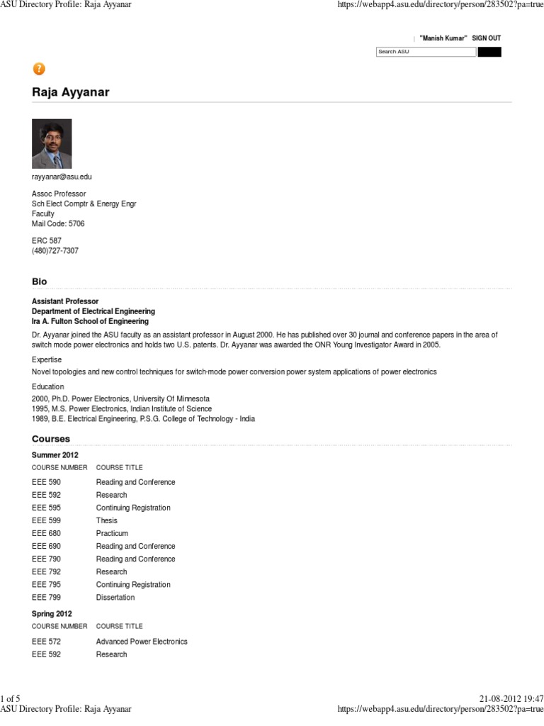 ASU Directory Profile - Raja Ayyanar | PDF | Power Electronics ...