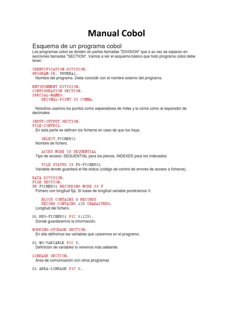 Manual Cobol | Descargar gratis PDF | Comillas | Decimal
