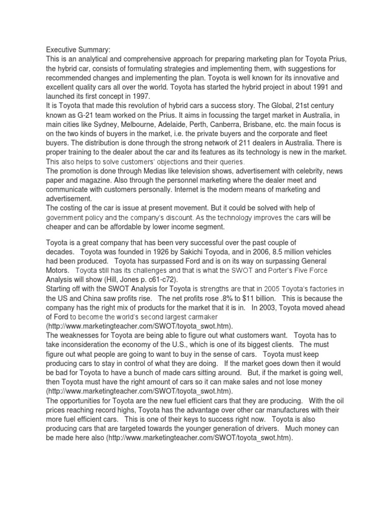 Executive Summary | PDF | Toyota | Strategic Management