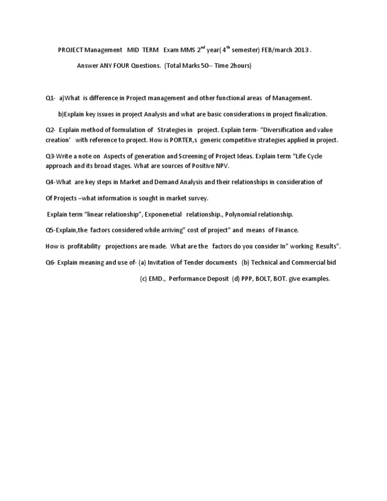 Project Management Mid Term Exam Mms 2nd Year2013 | PDF