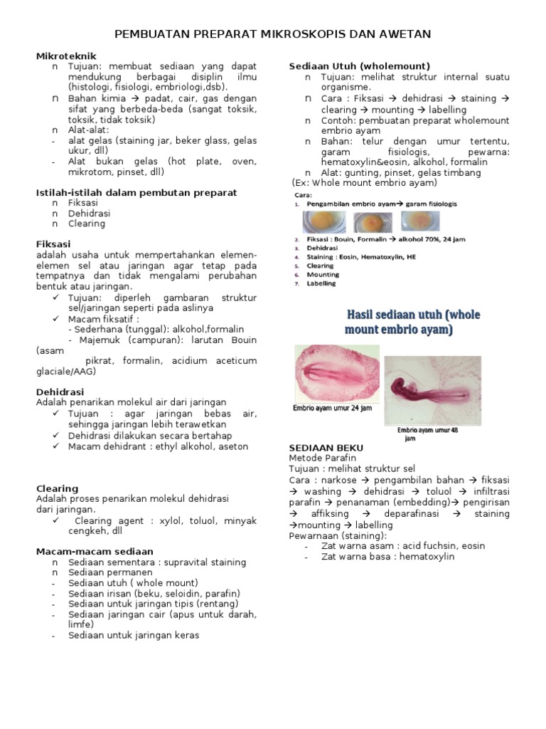 Pembuatan Preparat Mikroskopis Dan Awetan PDF | PDF