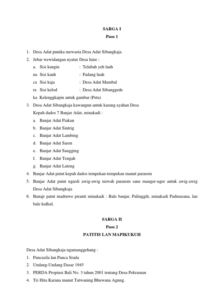 Awig-Awig Desa Adat Sibangkaja | PDF