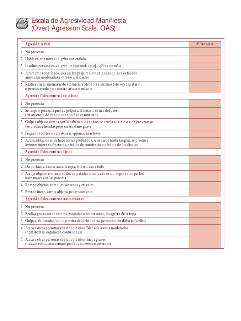 Escala de Agresividad Manifiesta (Overt Agression Scale, OAS)