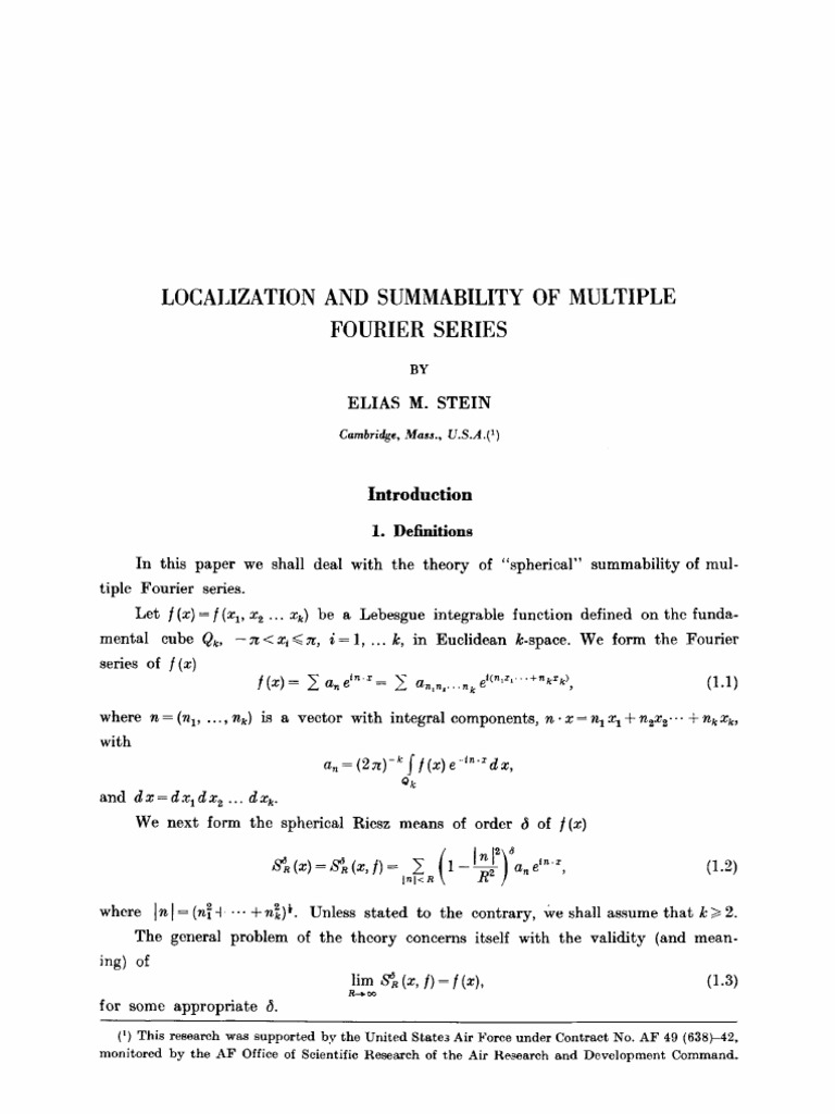 Spherical Summability of Fourier Series | PDF | Series (Mathematics ...