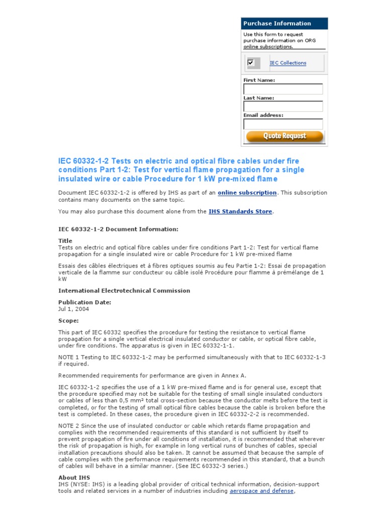 Iec 60332 | PDF | Cable | International Electrotechnical Commission