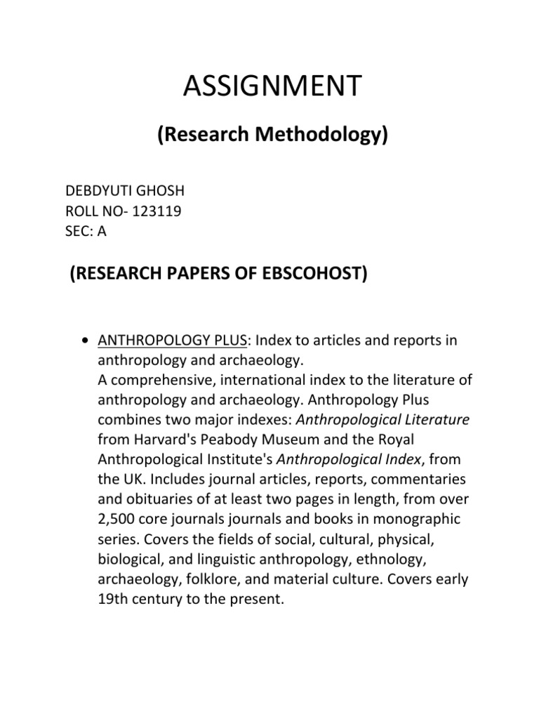 Research Methodology Assignment on EBSCOhost Databases | PDF ...
