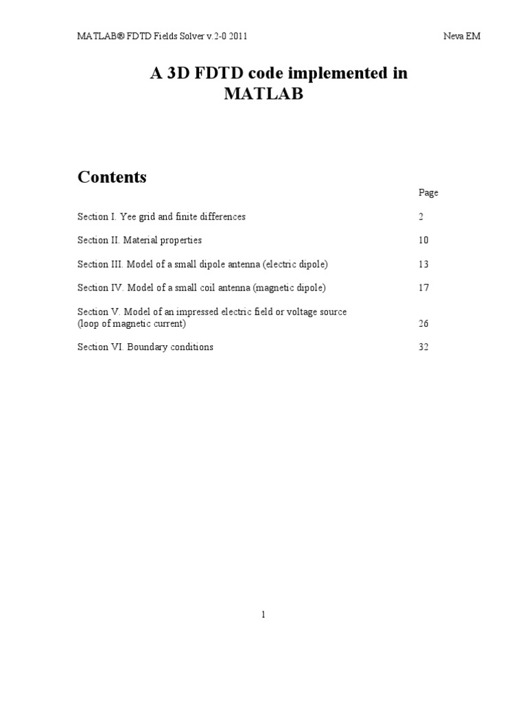 A 3D FDTD Code Implemented in MATLAB | PDF | Magnetic Field | Inductance
