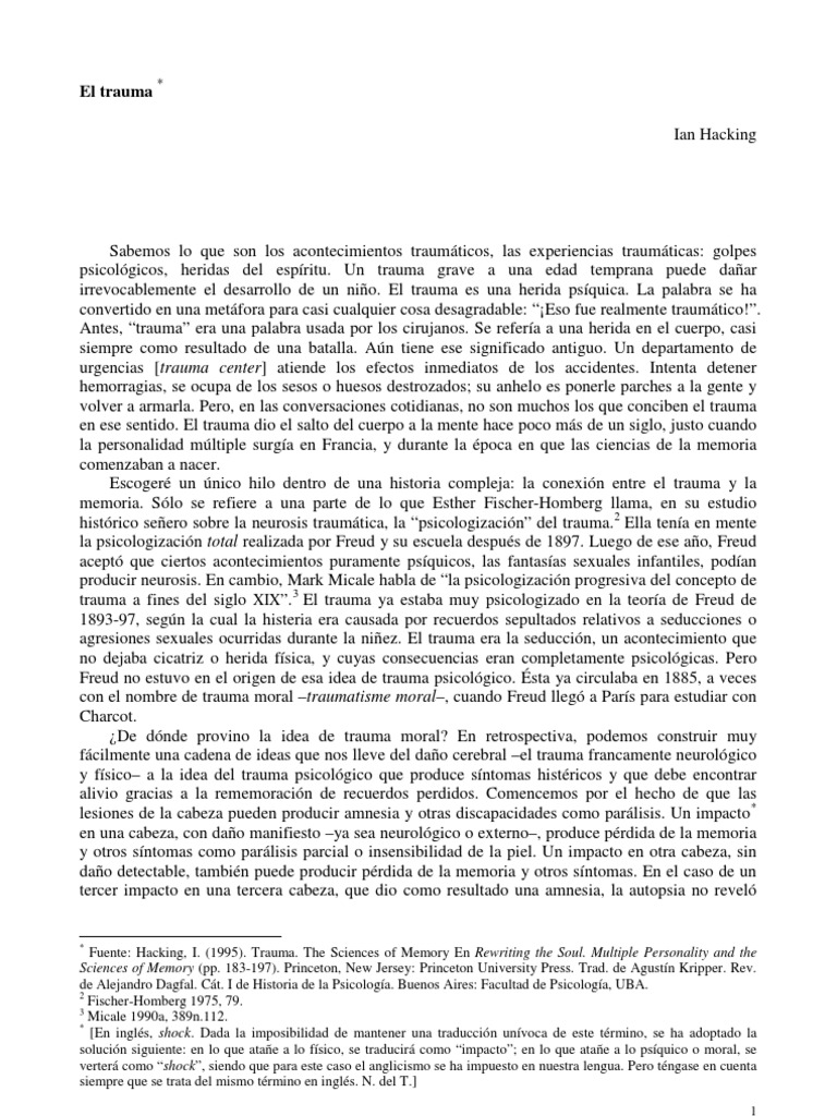 Trauma y memoria en Ian Hacking | PDF | Trauma psicólogico | Hipnosis