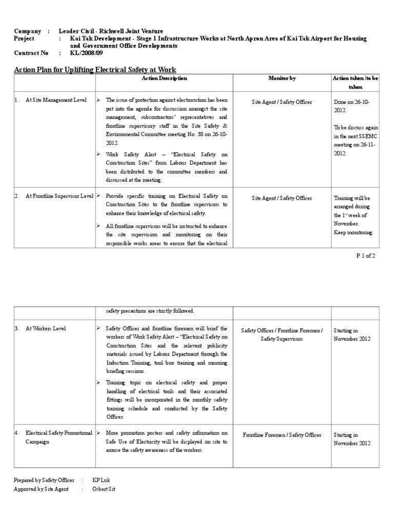 Electrical Safety Action Plan Overview | PDF