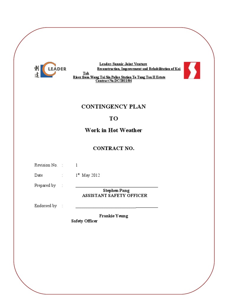 Contingency Plan For Hot Weather | PDF | Hyperthermia | Occupational ...